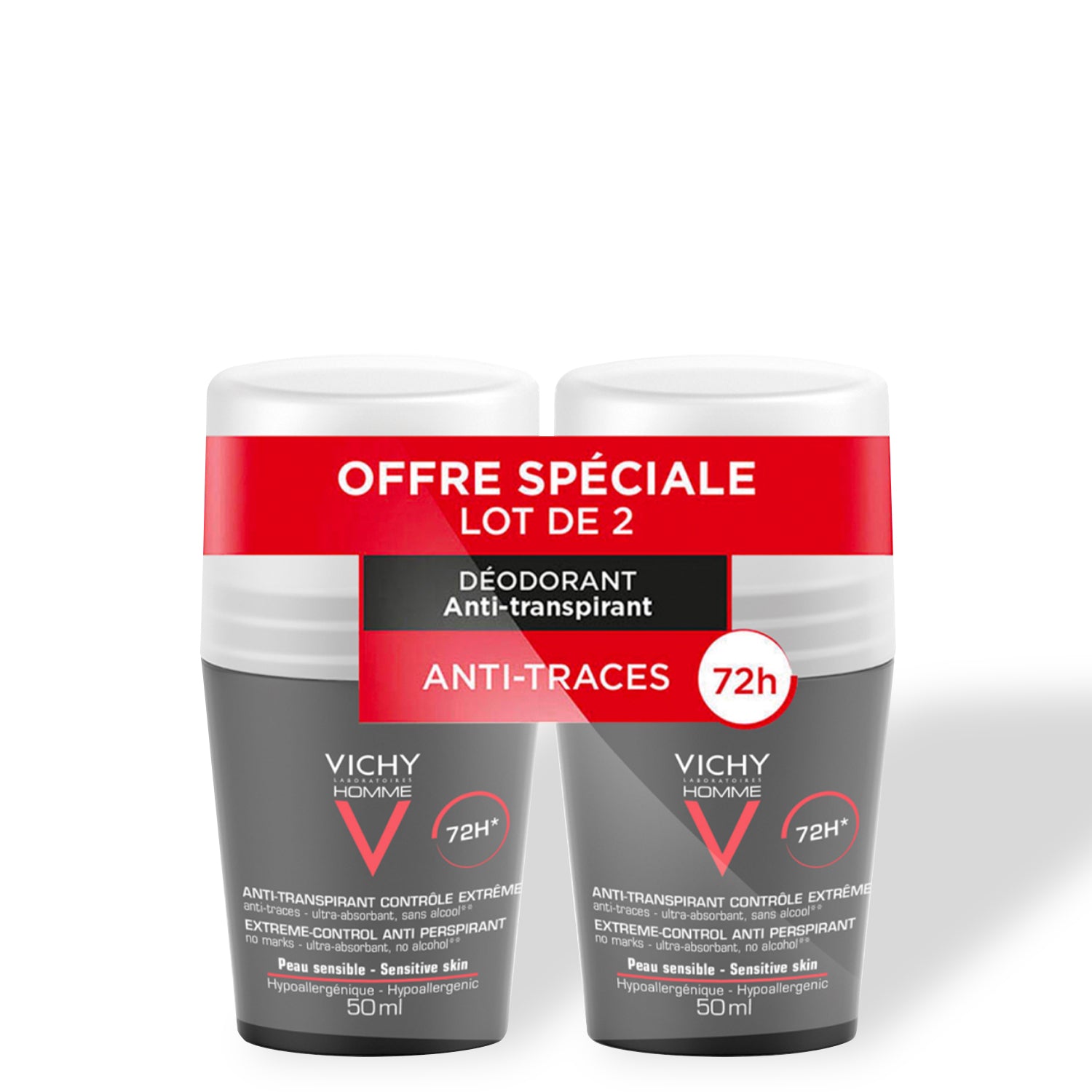Vichy Homme 72h Anti-Perspirant Sensitive Skin Set of 2 ...